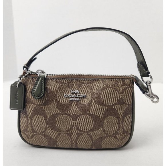 Coach | Bags | Coach Wristlet Khaki Green Nolita Signature Leather Mini Handbag C458 Nwt | Poshmark